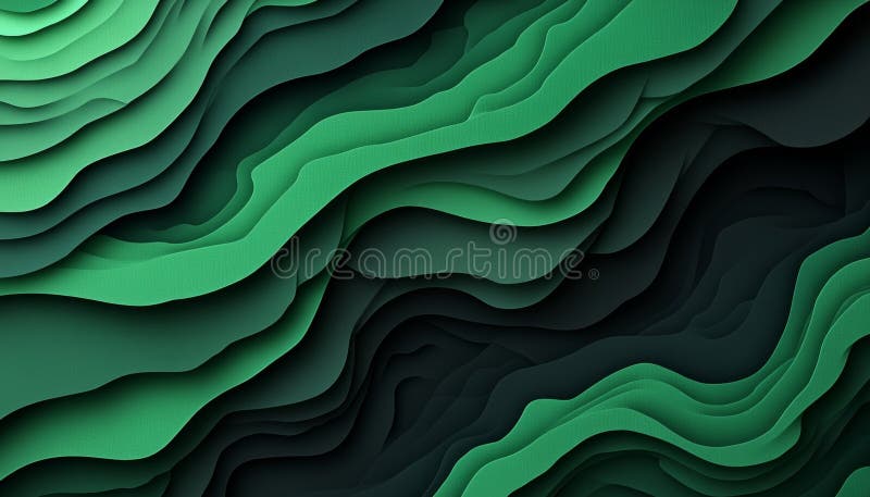Abstract Green Paper Carved Background, Forest Green and Emerald Wave ...