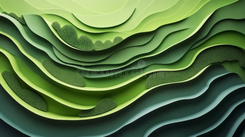 Abstract Green Paper Landscape with Layered Hills Stock Illustration ...