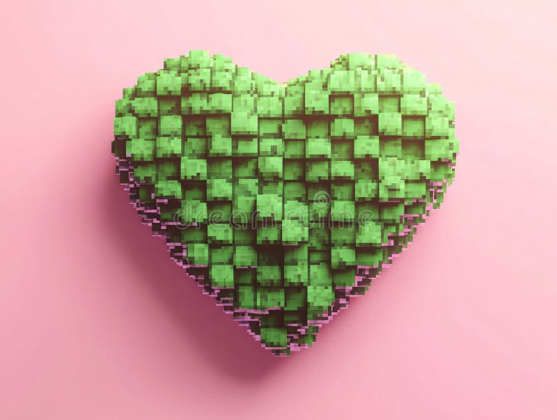 Abstract Green Pixel Heart 3D Render Valentines Day High Quality Image ...