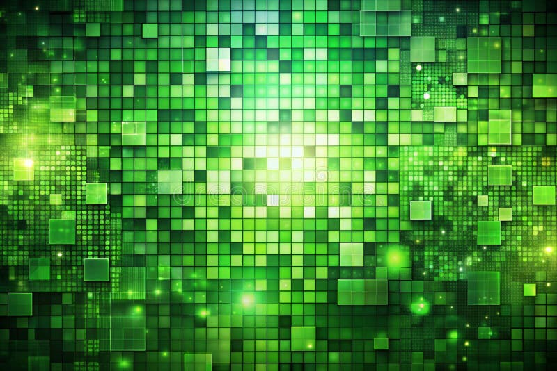 Abstract Green Pixelated Pattern with Glowing Digital Squares for ...