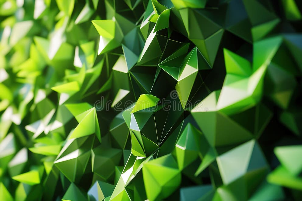 Abstract Green Polygon Mesh, Geometric Surface with Reflective Facets ...