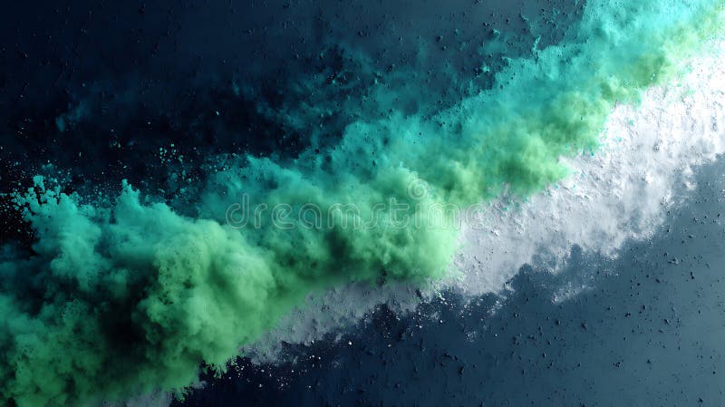 Abstract Green Powder Explosion on Dark Blue Surface Creates a Striking ...