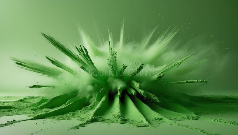 Abstract Green Powder Explosion on a Solid Background Creating Dynamic ...