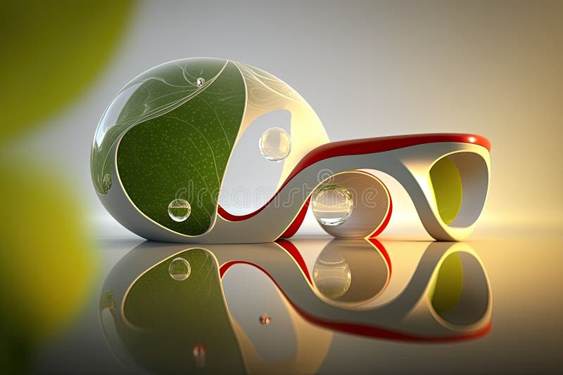 Abstract Green Red Object in Light Space. Nature Concept, Dew Drop and ...