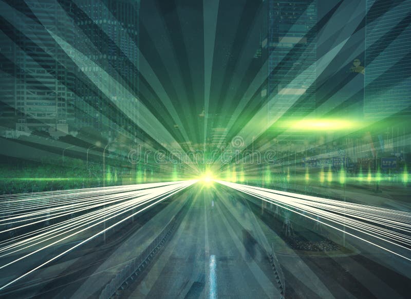 Abstract Green Road On City Background Stock Photo - Image of line ...