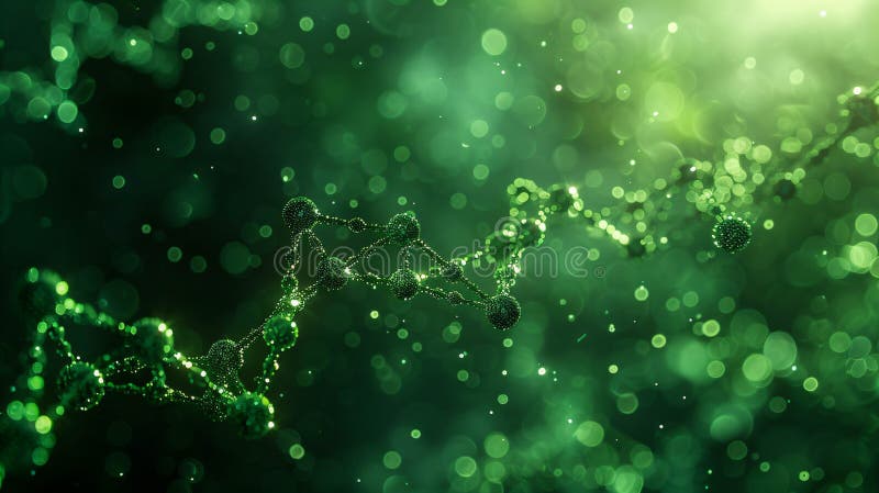 Abstract Green Science Background with DNA Helix and Molecular ...