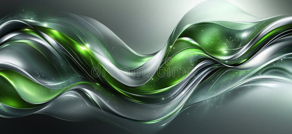 Abstract Green and Silver Wave Design with Smooth Flowing Lines and ...