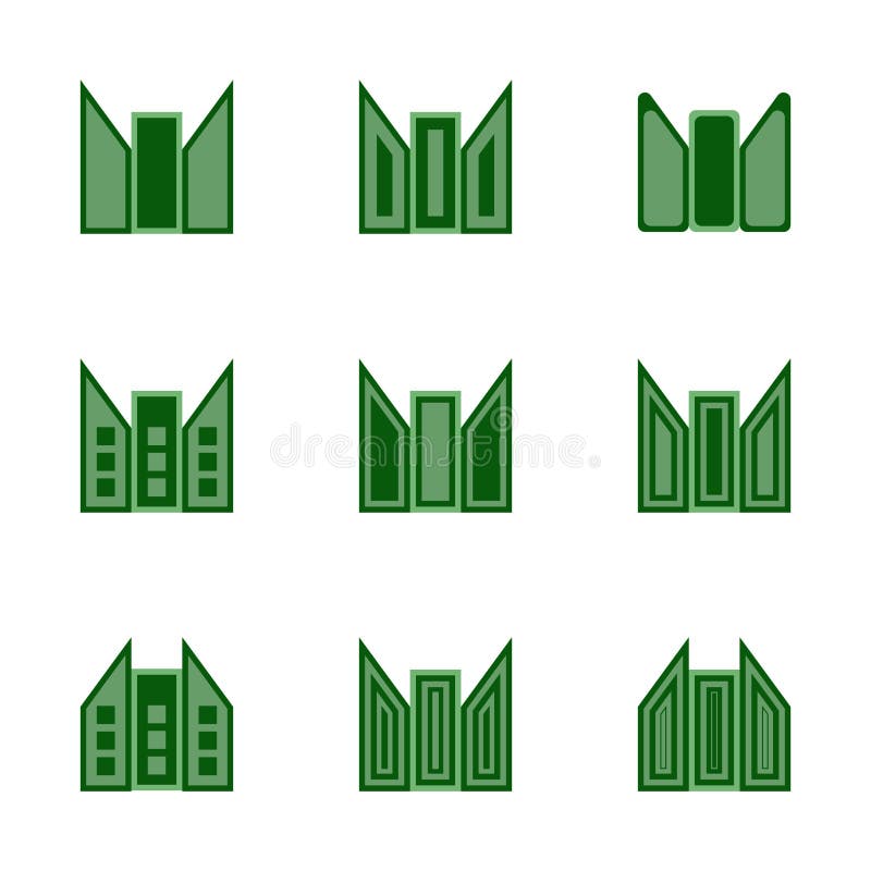 Abstract Green Simple Building Logo Icons Set Stock Vector ...