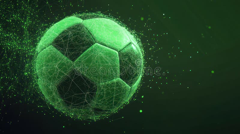 Abstract Green Soccer Ball, Digital Design, Dark Background, Particles ...