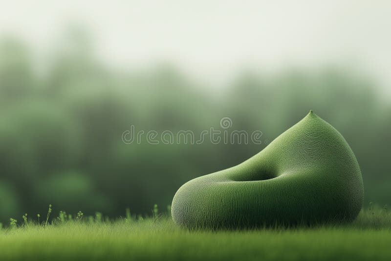 Abstract Green Soft Couch on Grassy Meadow. Smooth, Rounded Form ...