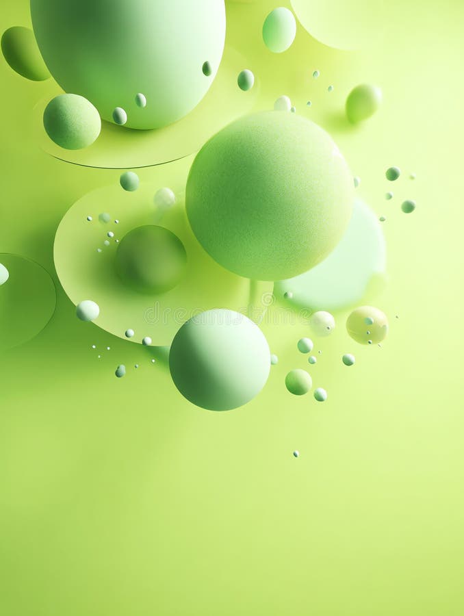 Abstract Green Sphere Composition: Floating Pastel Balls, Modern ...