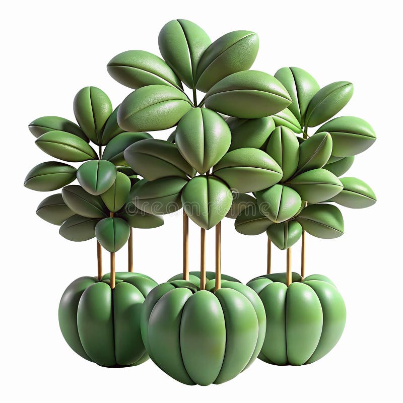 Abstract Green Spherical Plants with Shiny Leaves on a Transparent ...