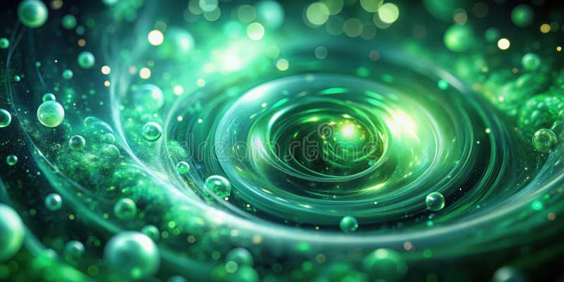 Abstract Green Swirling Vortex with Luminous Bubbles and Glowing ...