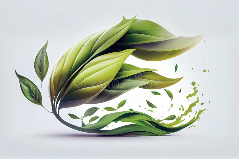 Abstract Green Tea Leaves in Motion on a White Background. Generative ...