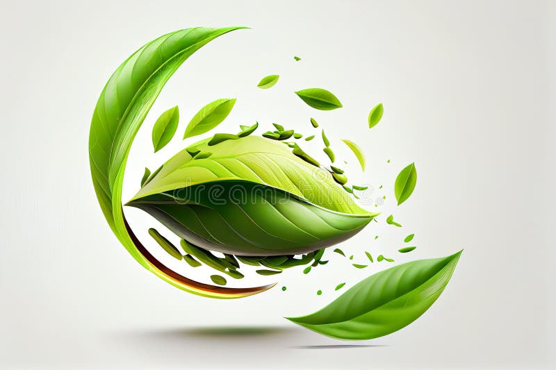 Abstract Green Tea Leaves in Motion on a White Background. Generative ...