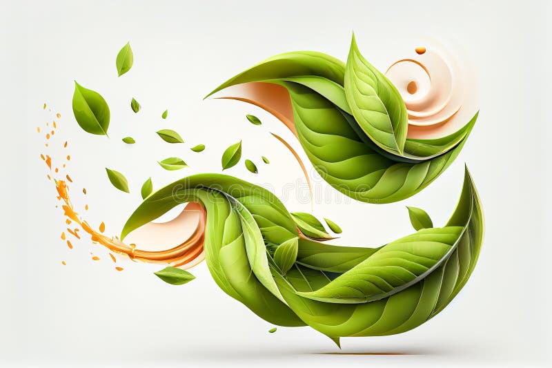 Abstract Green Tea Leaves in Motion on a White Background. Generative ...