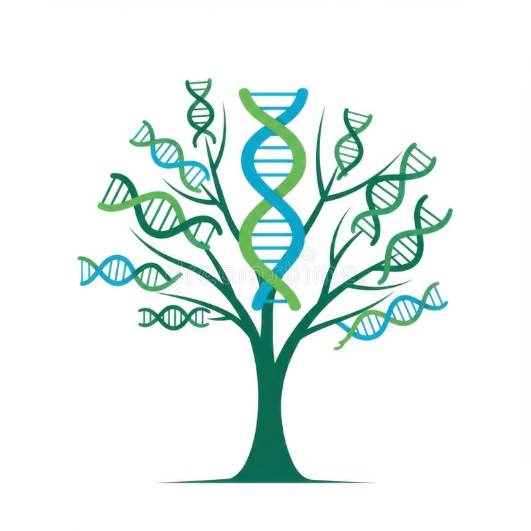 Abstract Green Tree with Blue and Teal DNA Spirals Stock Illustration ...
