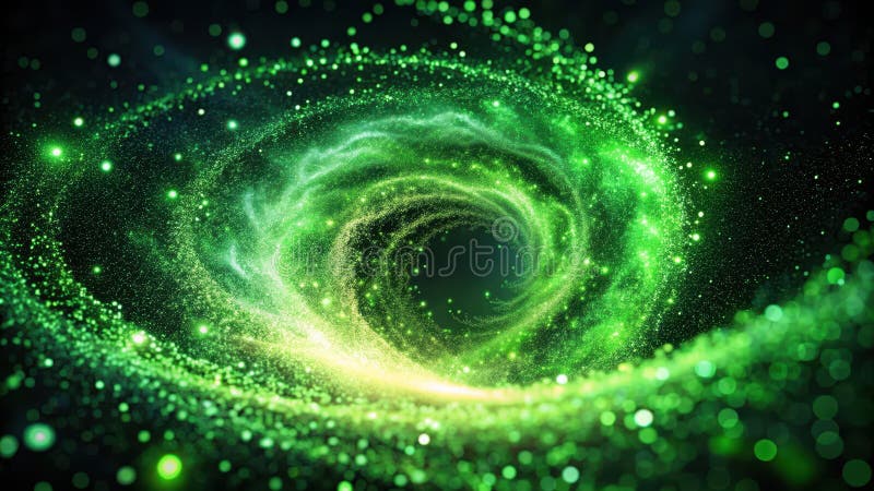 Abstract Green Vortex of Sparkling Particles a Cosmic Swirl of Light ...