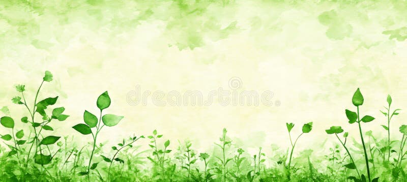 Abstract Green Watercolor Background, with Hand-Painted Stylized Grass ...