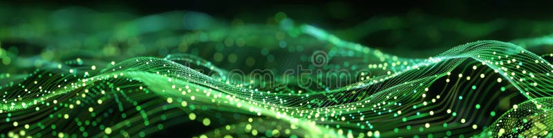 Abstract Green Wave Flow with Digital Dotted Pattern on Dark Background ...