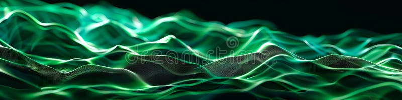 Abstract Green Wave Flow with Digital Dotted Pattern on Dark Background ...