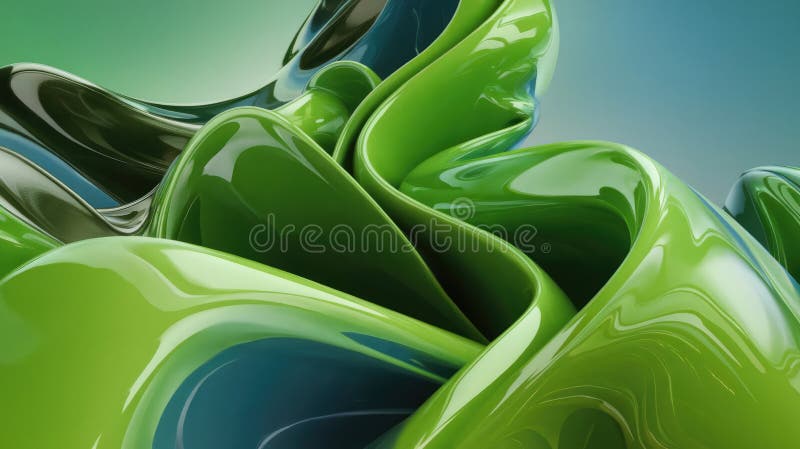Abstract Green Wave-like Forms Create a Dynamic and Flowing Composition ...