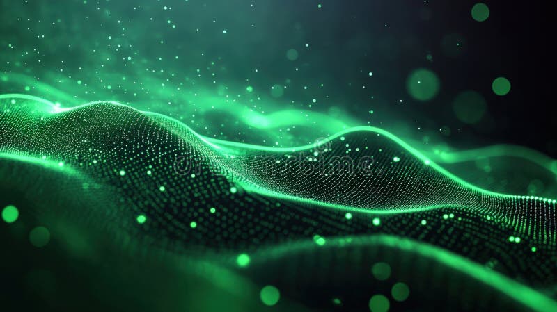 Abstract Green Wave Patterns with Glowing Dots in a Digital Environment ...
