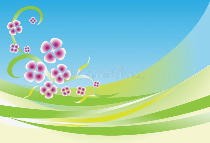 Abstract Green Waves and Flower Background Stock Illustration ...