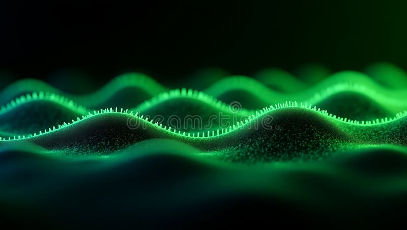 Abstract Green Waves with Small Vertical Lines on Top Against a Dark ...