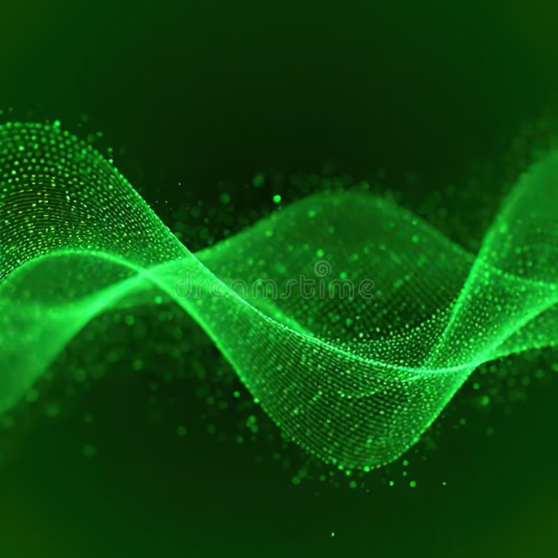 Abstract Green Wavy Lines with Dots-particles.created with the Help of Artificial Intelligence ...