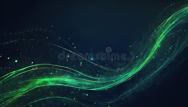 Abstract Green Wavy Lines with Dots-particles.created with the Help of ...