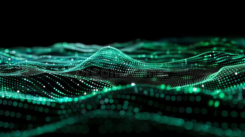 Abstract Green Wavy Particle Surface - Visualization Concept Stock ...