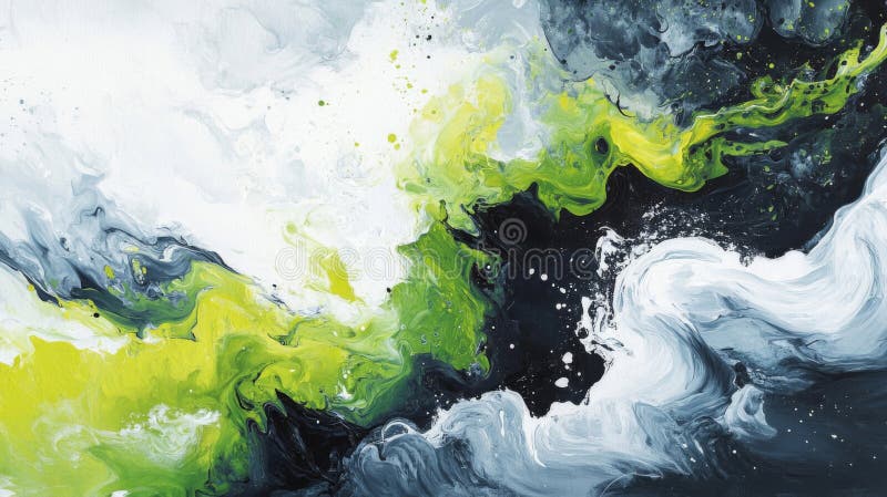 Abstract Green White Black Fluid Paint Swirl Art Stock Illustration ...
