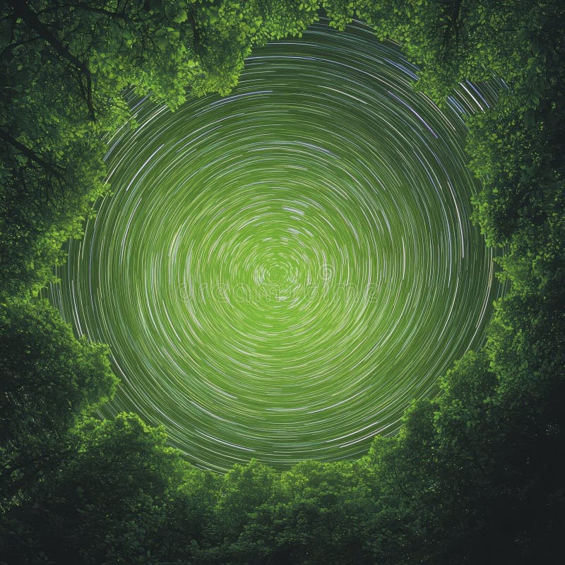 Abstract Green and White Circular Energy Vortex in Lush Foliage Stock ...