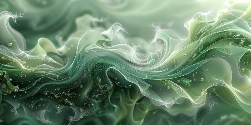 Abstract Green and White Flowing Waves with Delicate Translucent ...