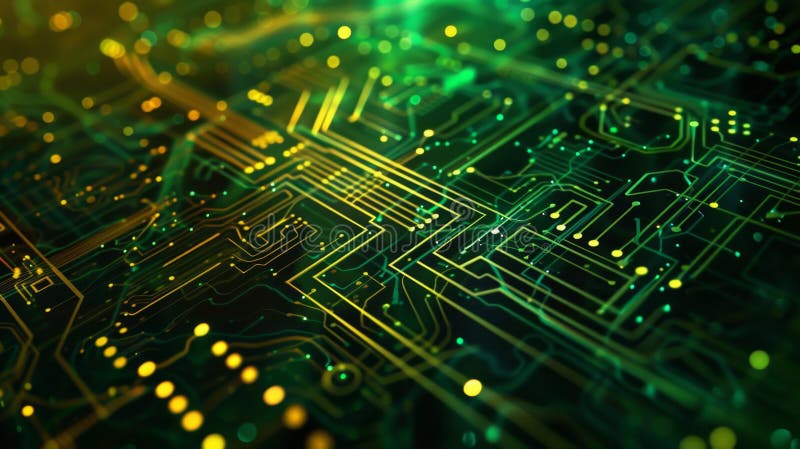 Abstract Green and Yellow Circuit Board with Bokeh Stock Illustration ...