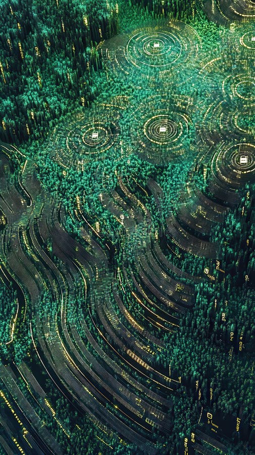 Abstract Green and Yellow Digital Landscape with Circular Patterns ...