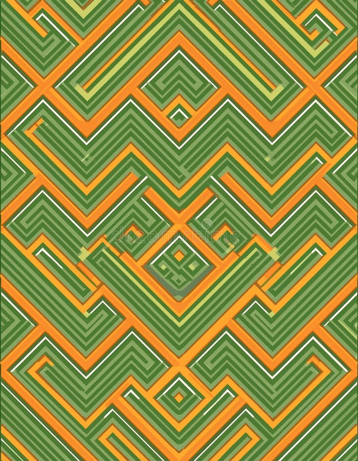 Abstract Green and Yellow Geometric Maze Pattern Design Stock ...