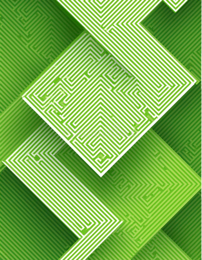 Abstract Green and Yellow Geometric Maze Pattern Design Stock ...