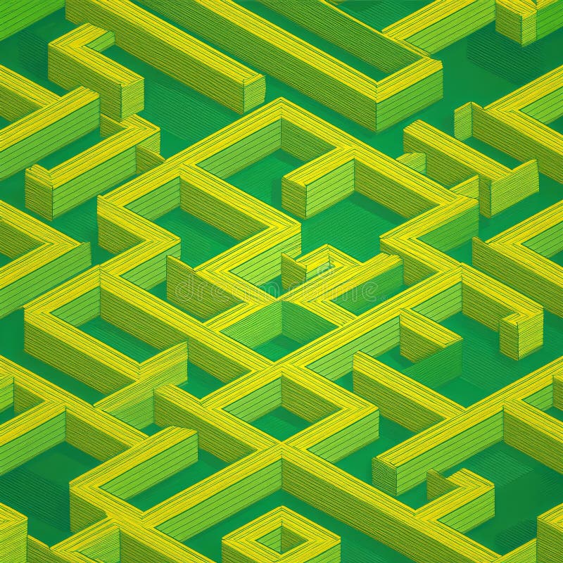 Abstract Green and Yellow Geometric Maze Pattern Design Stock ...
