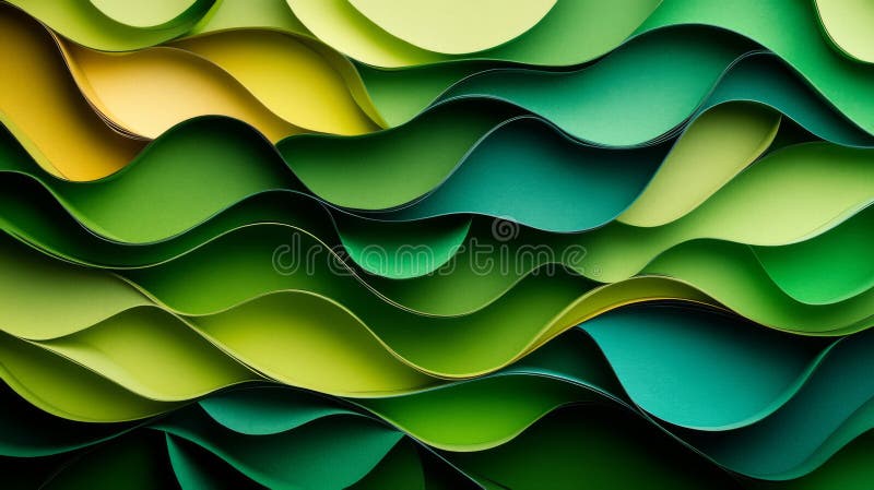 Abstract Green and Yellow Layered Paper Wave Texture Stock Illustration ...