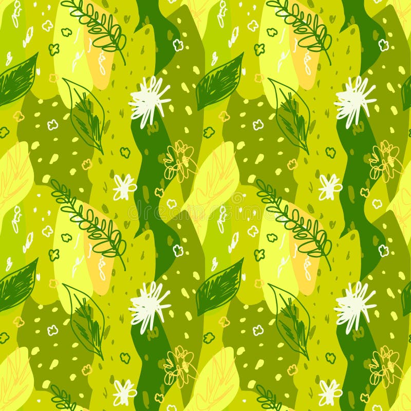 Abstract Greenery Seamless Pattern with Abstract Botanical Elemets in ...