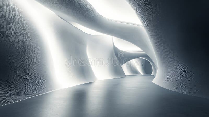 Abstract Grey Curving Architectural Corridor Design Stock Illustration ...