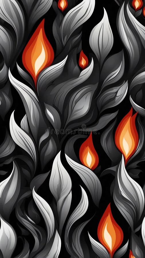 Abstract Grey Fire Design in Black Ai Generated Stock Illustration ...