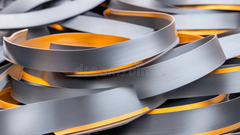Abstract Grey and Gold Metallic Ribbons Closeup of Intertwined Grey ...