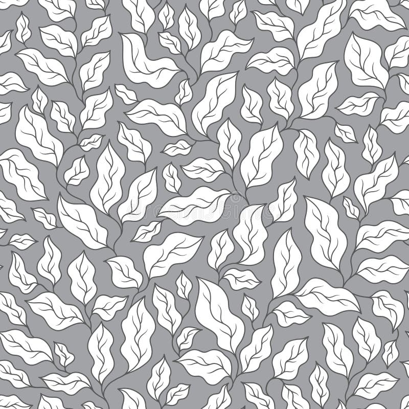 Abstract Grey Seamless Pattern with Leaves. Stock Vector - Illustration ...