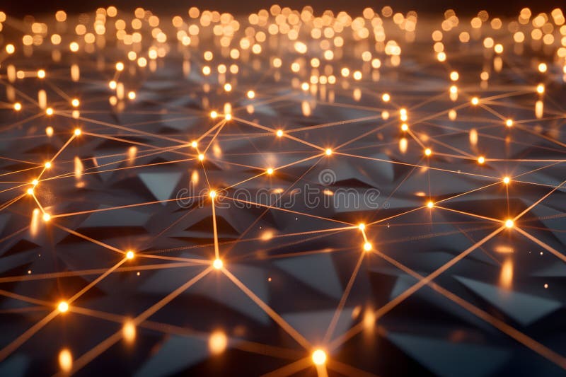 Abstract Grid of Glowing Connections on Dark Background Stock ...