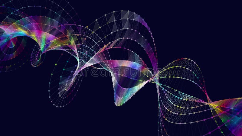 Abstract Grid Helix from Multicolor Polygons in Dark Cyberspace. 3d ...