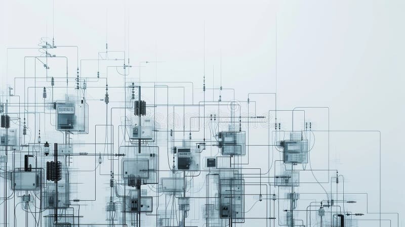 Abstract Grid of Industrial Wiring and Control Boxes Stock Photo ...