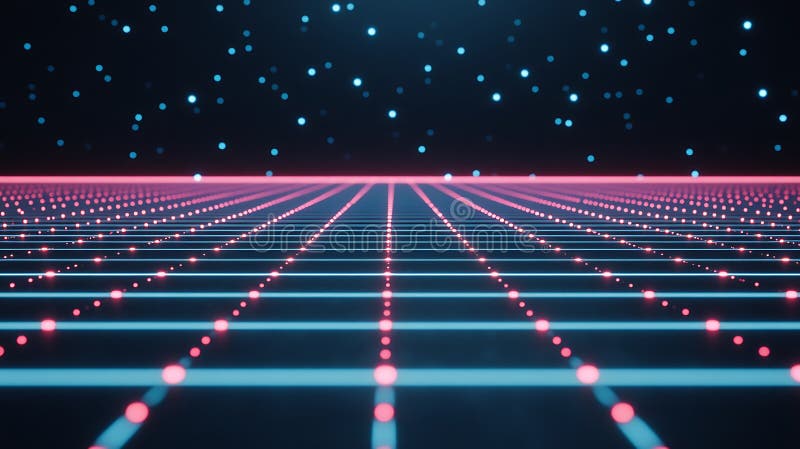 Abstract Grid Lines Pink Lights Digital Landscape Stock Image - Image ...